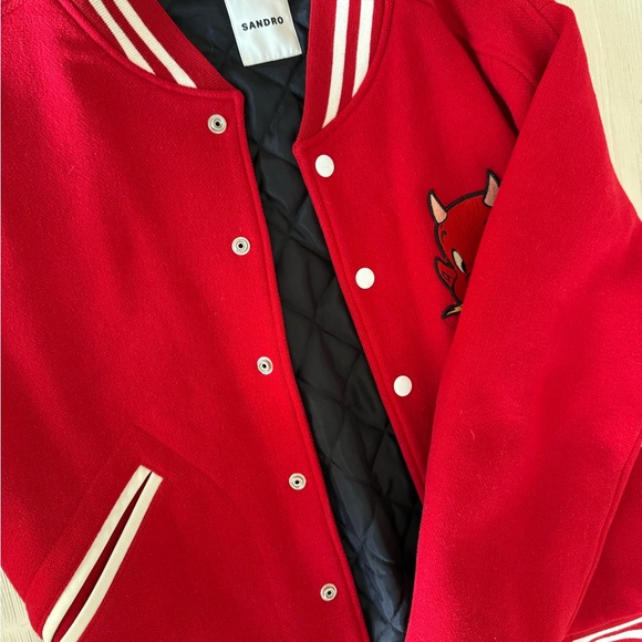 Sandro | Jackets & Coats | Sandro Red Varsity Jacket | Poshmark